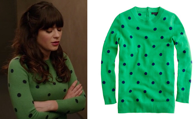 WornOnTV: Jess’s green sweater with navy blue polka dots on New Girl ...