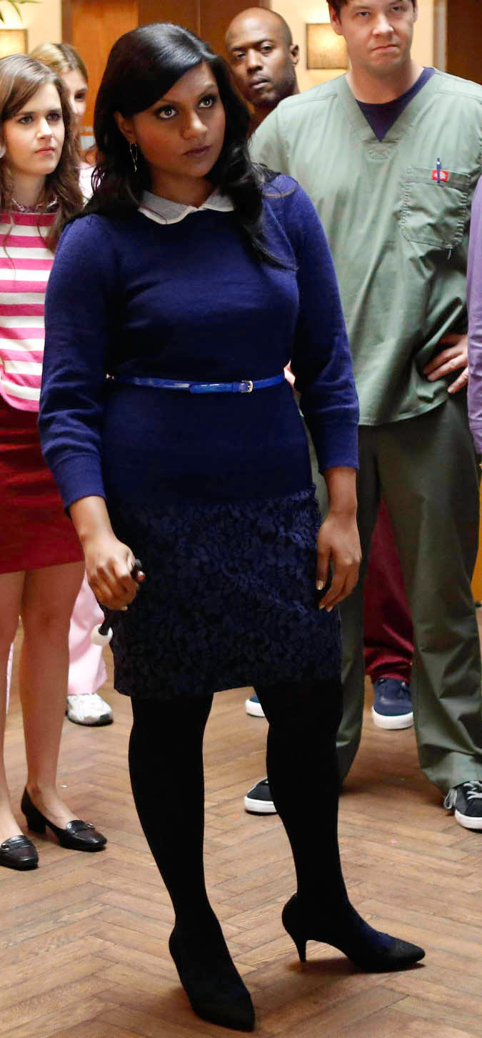 WornOnTV: Mindy’s blue sweater with peter pan collar, blue floral skirt ...