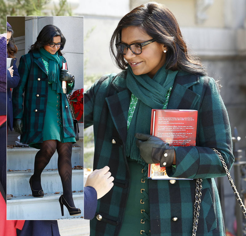 WornOnTV: Mindy’s teal green check coat and lace-up skirt on The Mindy ...