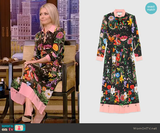 WornOnTV: Kelly’s black floral pleated midi dress on Live with Kelly ...