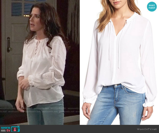 WornOnTV: Sam’s white tie-neck top on General Hospital | Kelly Monaco ...
