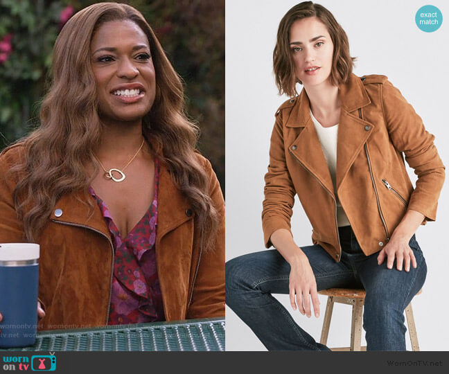WornOnTV: Poppy’s brown suede moto jacket on Single Parents | Kimrie ...