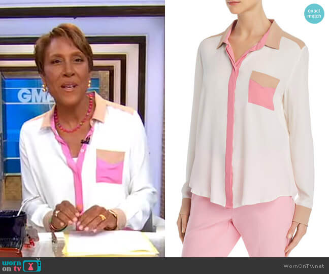 WornOnTV: Robin’s white pink and beige contrast blouse on Good Morning ...
