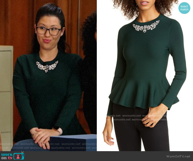 WornOnTV: Sherri’s dark green embellished peplum sweater on All Rise ...