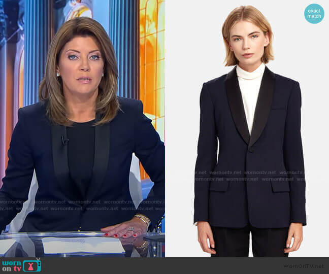 WornOnTV: Nora’s navy contrast blazer on CBS Evening News | Norah O ...