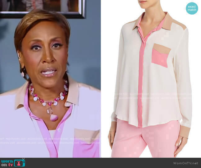 WornOnTV: Robin’s white pink and beige contrast blouse on Good Morning ...