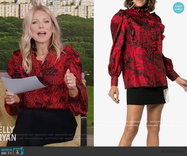WornOnTV: Kelly’s red tiger print blouse on Live with Kelly & Ryan ...
