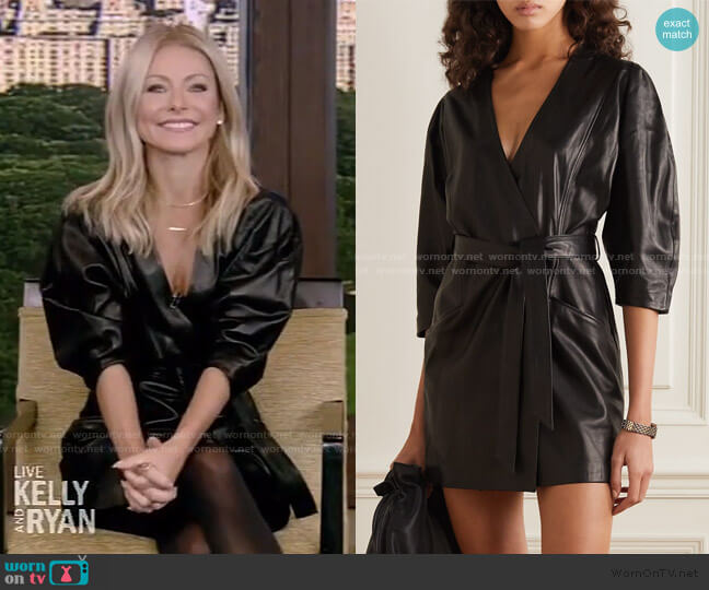 WornOnTV: Kelly’s black leather wrap dress on Live with Kelly and Ryan ...
