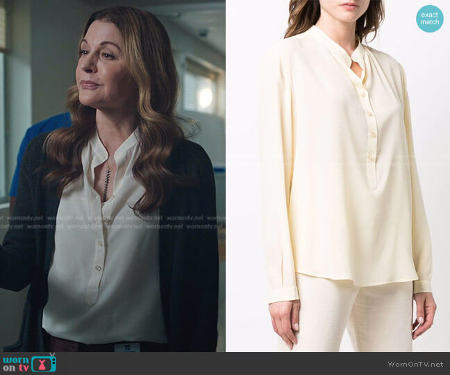 WornOnTV: Kit’s ivory band collar blouse on The Resident | Jane Leeves ...