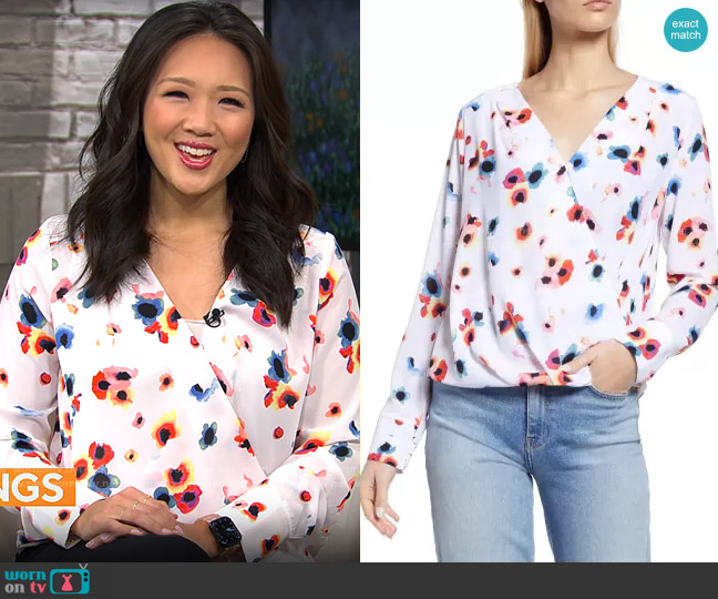 WornOnTV: Nancy Chen’s white floral wrap blouse on CBS Saturday Morning ...