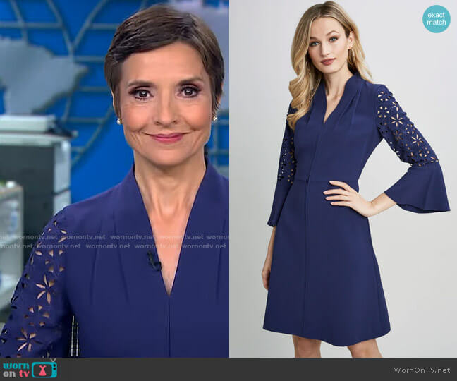 WornOnTV: Catherine Herridge’s navy blue eyelet sleeve dress on CBS ...