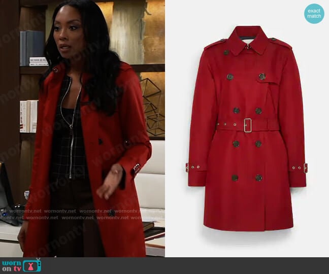 WornOnTV: Jordan’s red trench coat on General Hospital | Tanisha Mariko ...