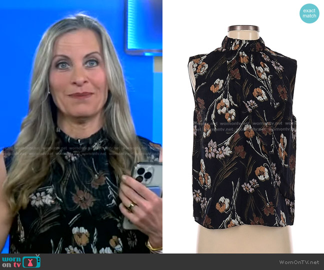 WornOnTV: Becky Worley’s black floral sleeveless top on Good Morning ...