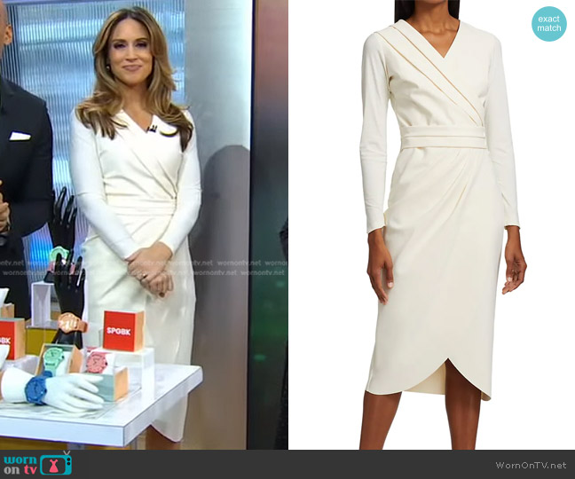 WornOnTV: Rhiannon’s white long sleeve wrap dress on Good Morning ...