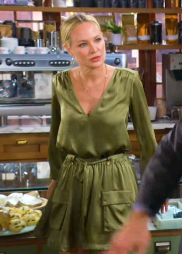 WornOnTV: Sharon’s green silky v-neck dress on The Young and the ...