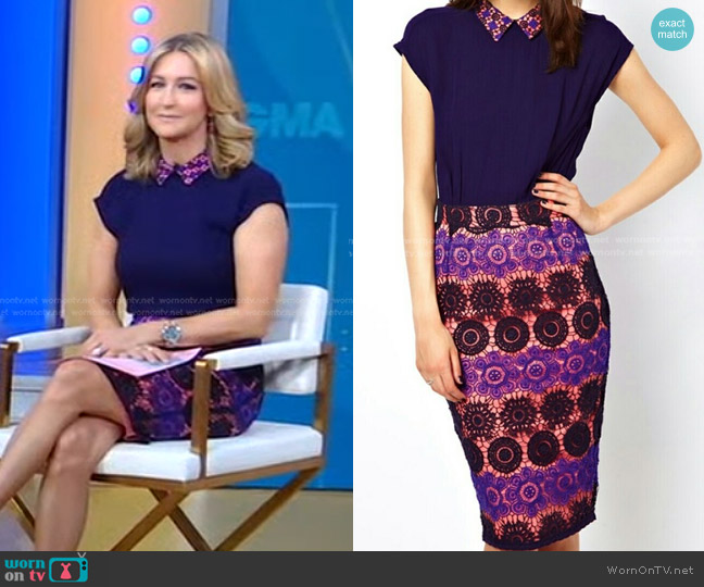 WornOnTV: Lara’s navy lace dress on Good Morning America | Lara Spencer ...
