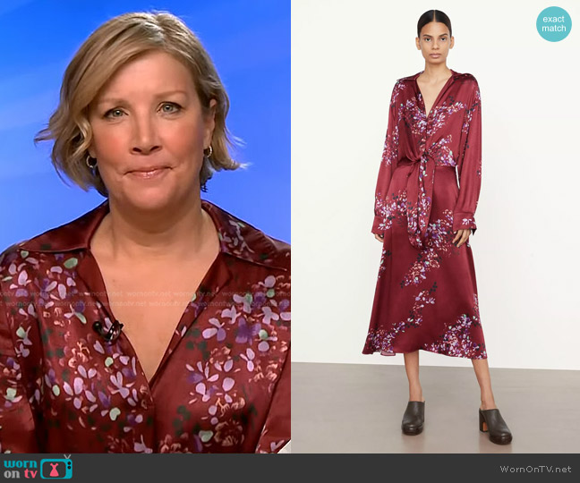 WornOnTV: Kristen Dahlgren’s burgundy floral shirtdress on Today ...