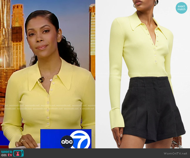 WornOnTV: Shirleen Allicot’s yellow ribbed polo top on Good Morning ...