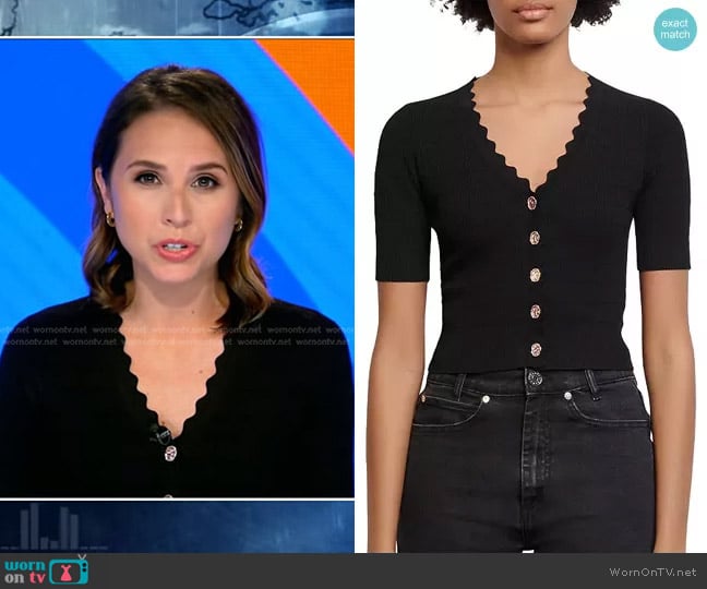 WornOnTV: Elizabeth’s black scalloped cardigan on Good Morning America ...
