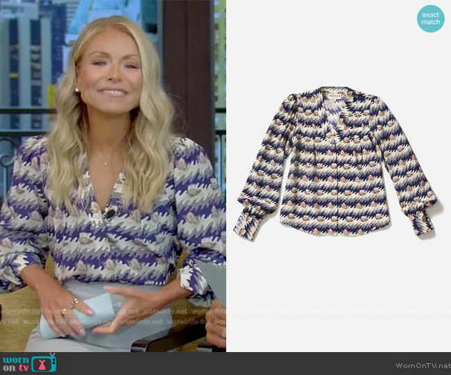 WornOnTV: Kelly’s printed v-neck blouse on Live with Kelly and Mark ...