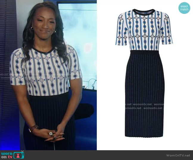 WornOnTV: Brittany’s white and blue printed knit dress on Good Morning ...