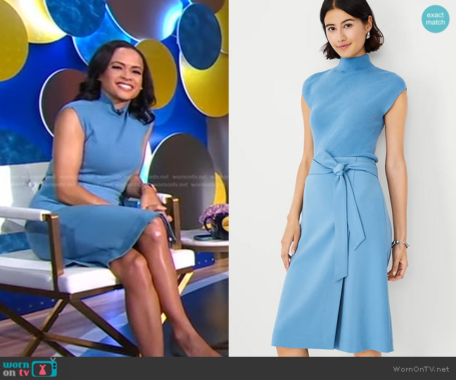 WornOnTV: Linsey’s blue mock neck top and skirt on Good Morning America ...
