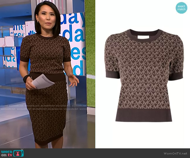 WornOnTV: Vicky’s brown printed short sleeve top and skirt on NBC News Daily | Vicky Nguyen ...