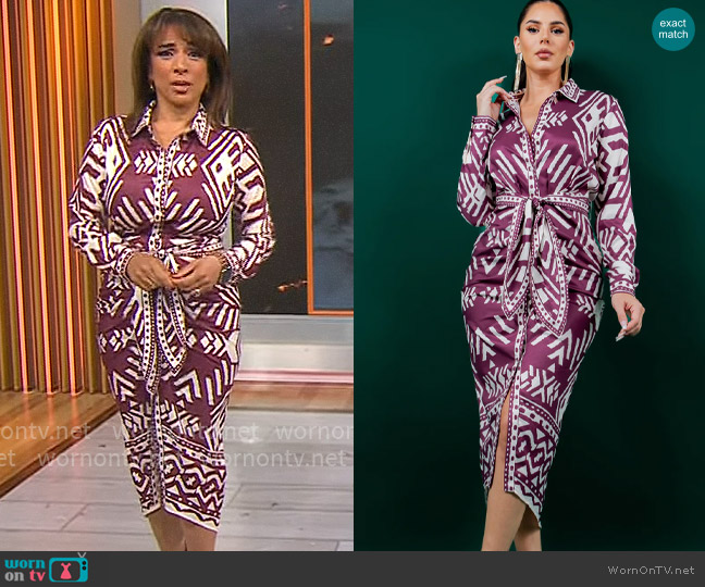 Wornontv Michelle Millers Purple And White Printed Shirtdress On Cbs