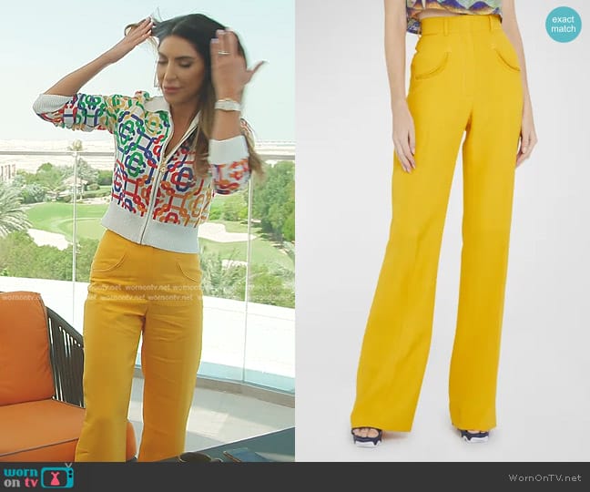 WornOnTV Taleen s Monogram Knit Zip Jacket And Yellow Pants On The WornOnTV Taleen s Monogram Knit Zip Jacket And Yellow Pants On The