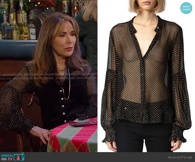 WornOnTV: Kate’s black polka dot sheer blouse on Days of our Lives ...
