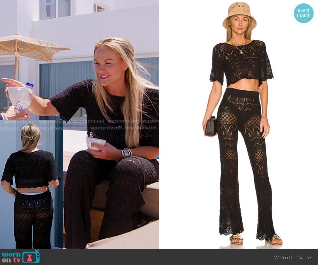 WornOnTV: Heather’s black crochet crop top and pants on The Real ...