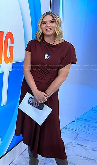 WornOnTV: Jenna’s burgundy rched dress on Today | Jenna Bush Hager ...