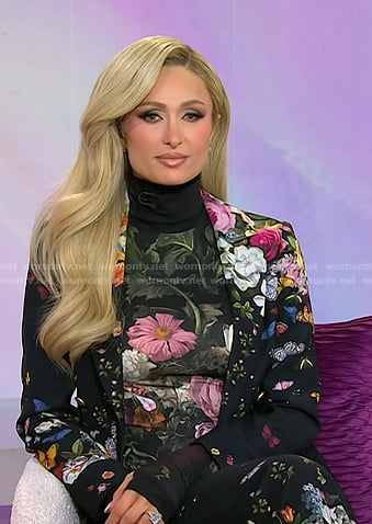 WornOnTV: Paris Hilton’s black floral print top and blazer on Today ...
