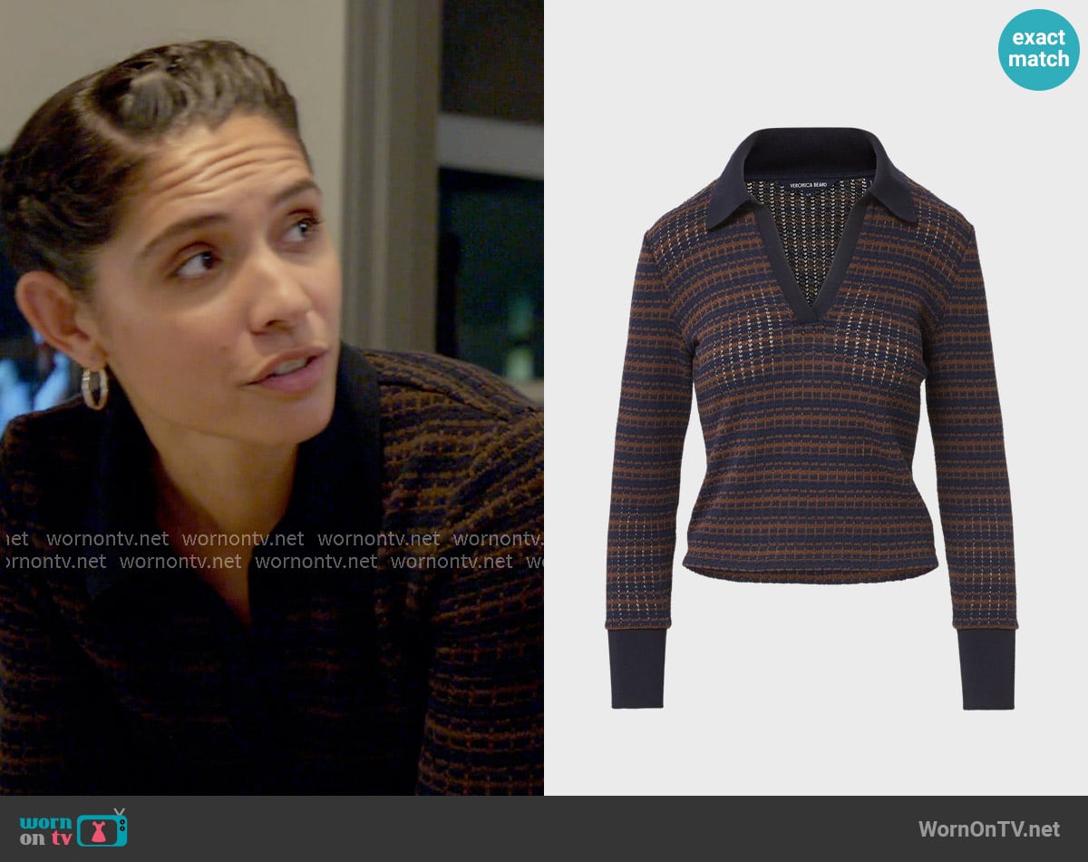 WornOnTV: Stella’s navy and brown striped polo top on Chicago Fire ...